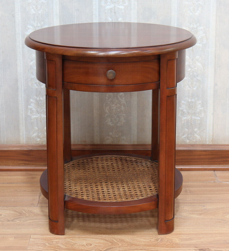 Hemingway Side Table with drawer & low rattan shelf Solid Mahogany NEW ...