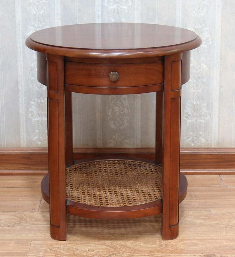 Hemingway Side Table with drawer & low rattan shelf Solid Mahogany NEW ...