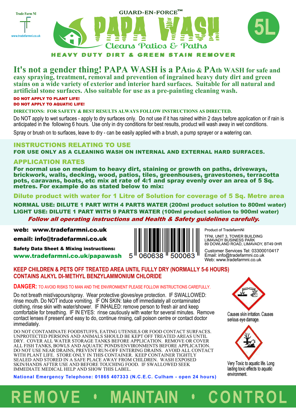 GUARD-EN-FORCE 2 X 5 Litres PAPA WASH PATIO and PATH CLEANER - Super ...