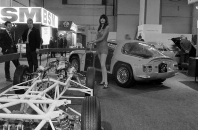 A model poses at the door of a TVR vixen 1968 Motor Show Car Old Photo ...