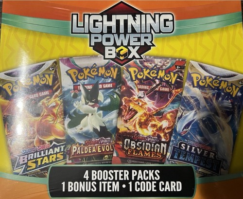 Brand New 2025 Pokemon Mystery Lightning Power Box 4 Booster Packs ...