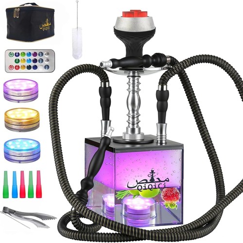 Hookah Set 2 Hose Hookahs Shisha with Everything Modern Cube Hookahs ...