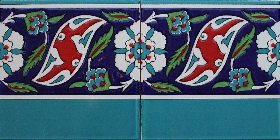 Turkish Turquiose, Red & Blue 8"x8" Iznik Floral Pattern Ceramic Tile ...