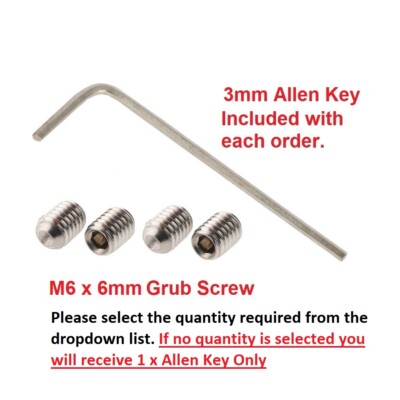 6mm GRUB SCREW FOR DOOR HANDLE KNOB SPINDLE LEVER + FREE 3mm ALLEN KEY ...