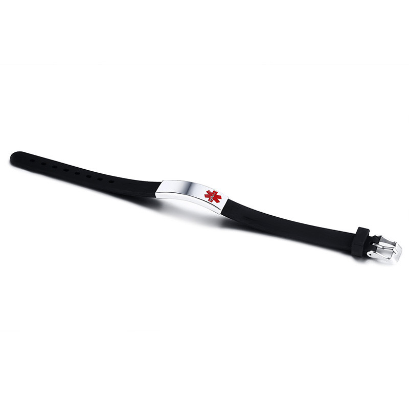 Free Engraving Medical Alert ID Tag Name Bracelet SOS Silicone Strap ...