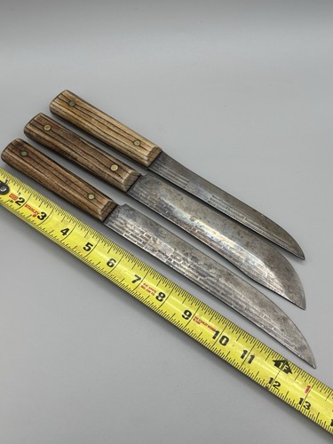 Vintage Butcher 3 Knife Set Forgecraft Hi Carbon Full Tang Wood Handles ...
