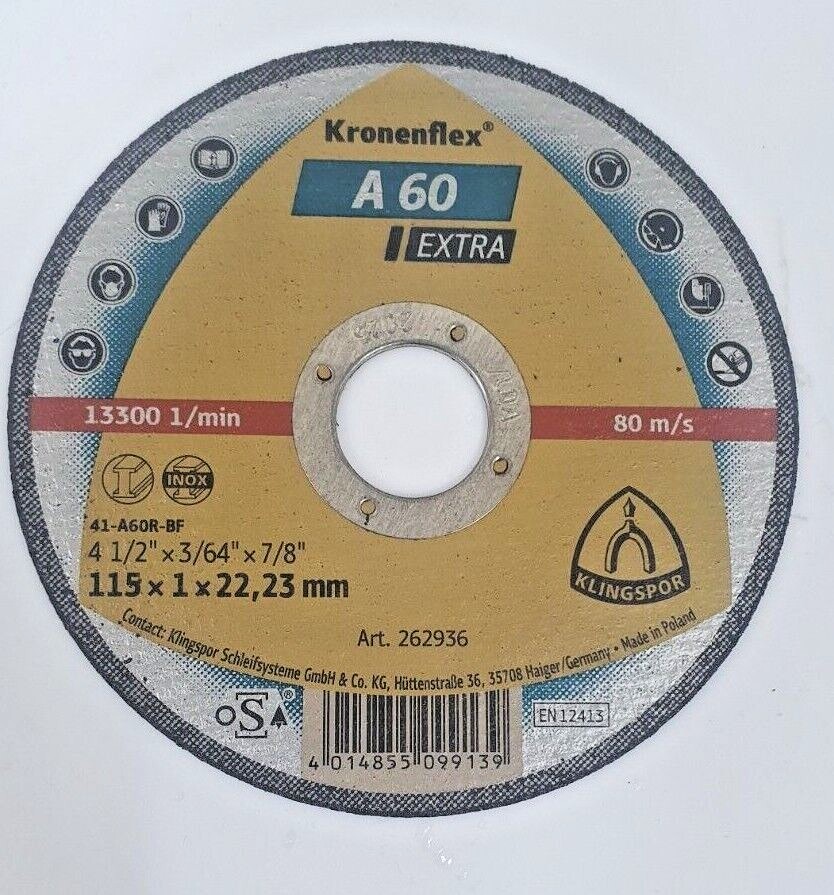 Klingspor 115mm Cut Off Discs,1mm Cuts Stainless Steel, Kronenflex A60 ...