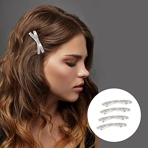 Small Sparkly Rhinestone Bling Hair Clips Silver Metal rectangular ...