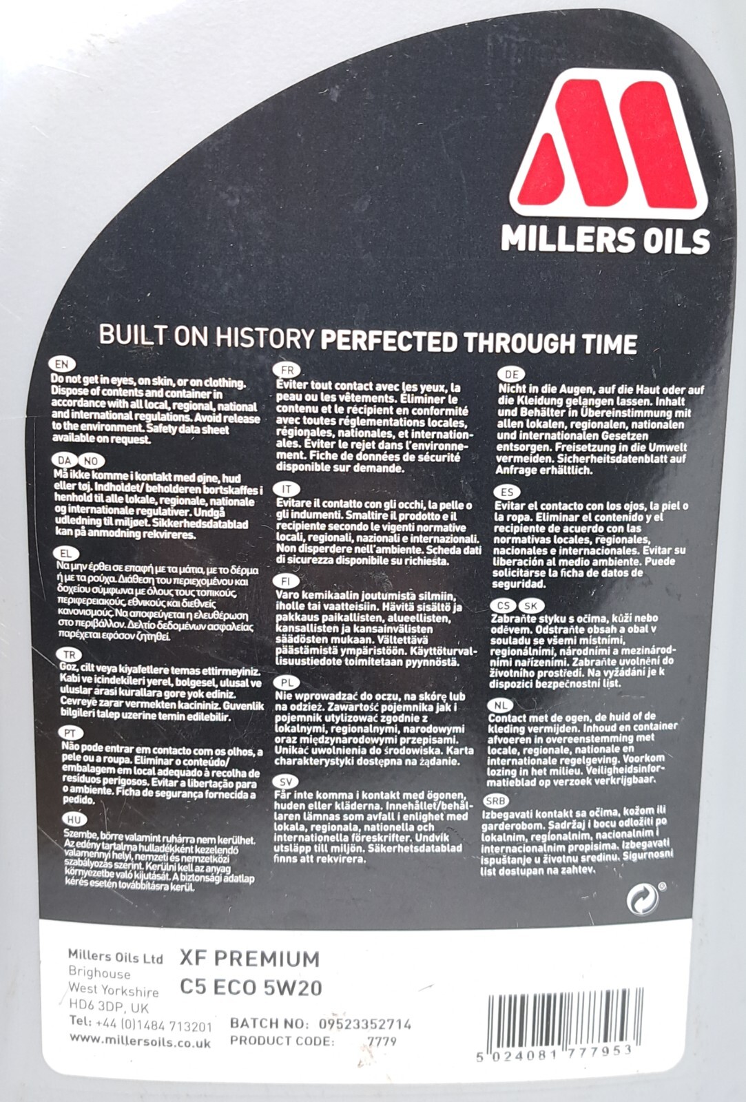 MILLERS OILS XF PREMIUM C5 ECO 5W-20 5W20 FULLY SYNTHETIC ENGINE OIL 5 ...