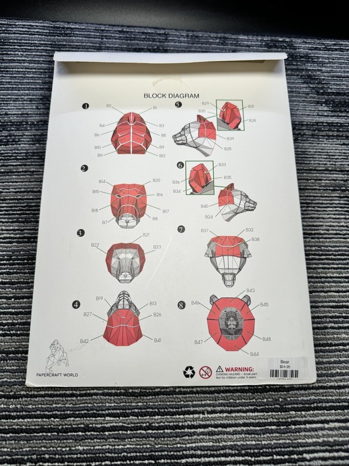 Grizzly Bear Head Paper Craft 3D Papercraft Assembly Wall Decoration ...