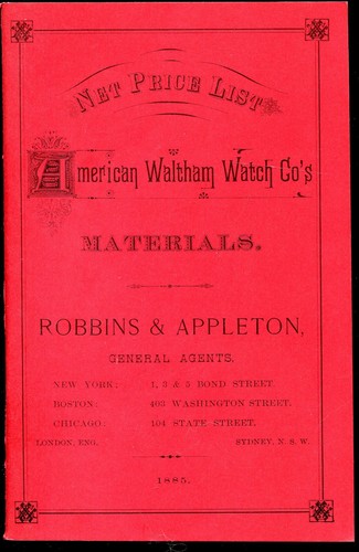American Waltham Watch Co's 1885 Trade Catalog, with price list ...