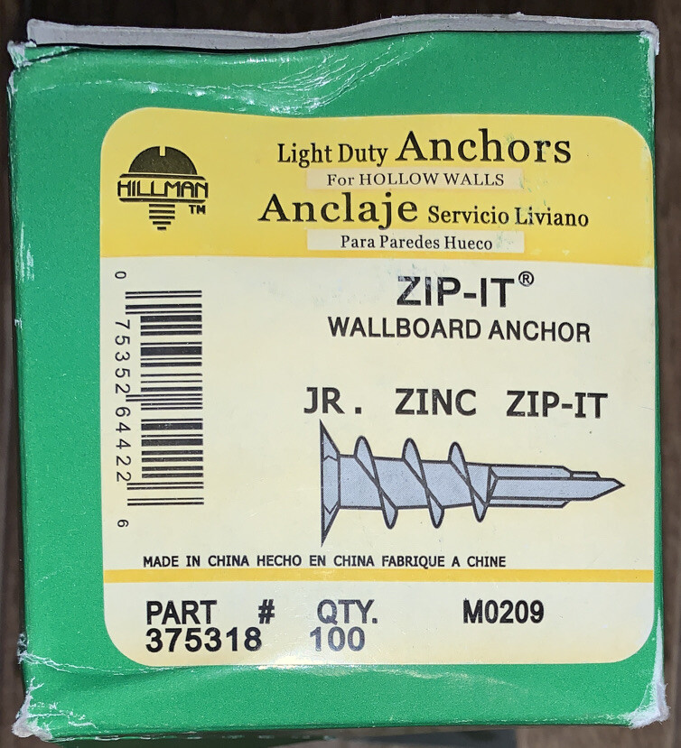 Hillman 375318 Jr. Zinc Light Duty Anchors For Hollow Walls | eBay