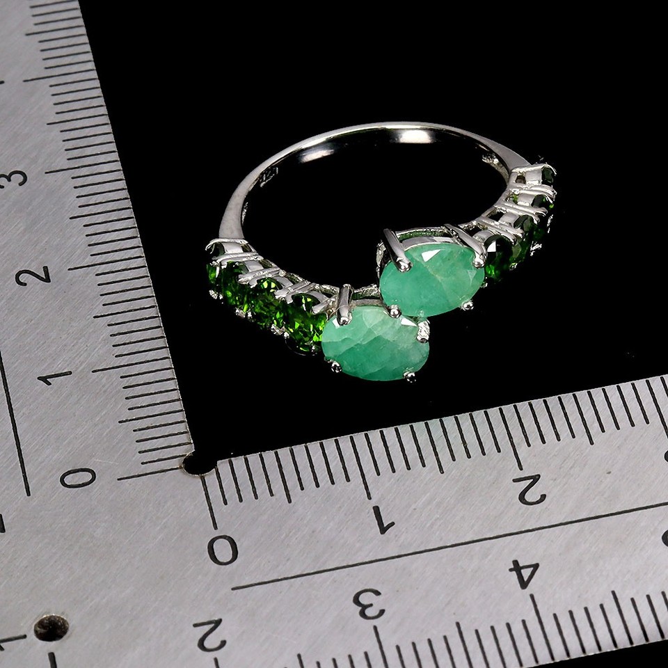 925 Sterling Silver Ring Oval Emerald 7x5mm Chrome Diopside Gemstone ...