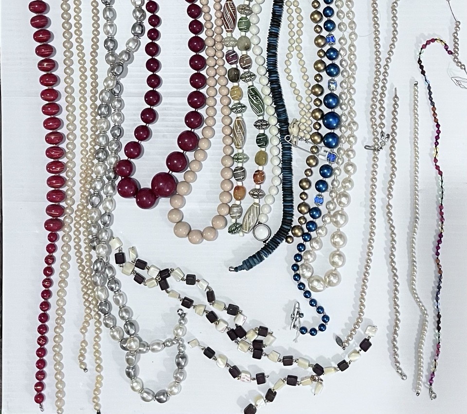 20 Strands Mostly Necklaces A Few Small Strands 1.7 Ibs for Crafting ...