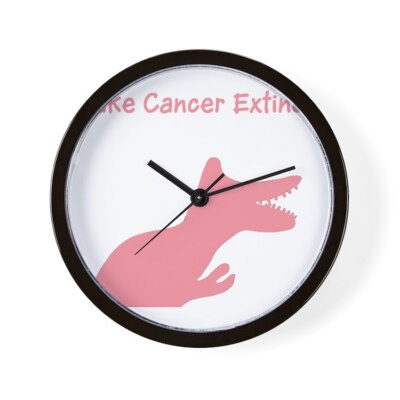 CafePress Pink Dinosaur Make Cancer Extinct 10" Wall Clock (1107402517 ...