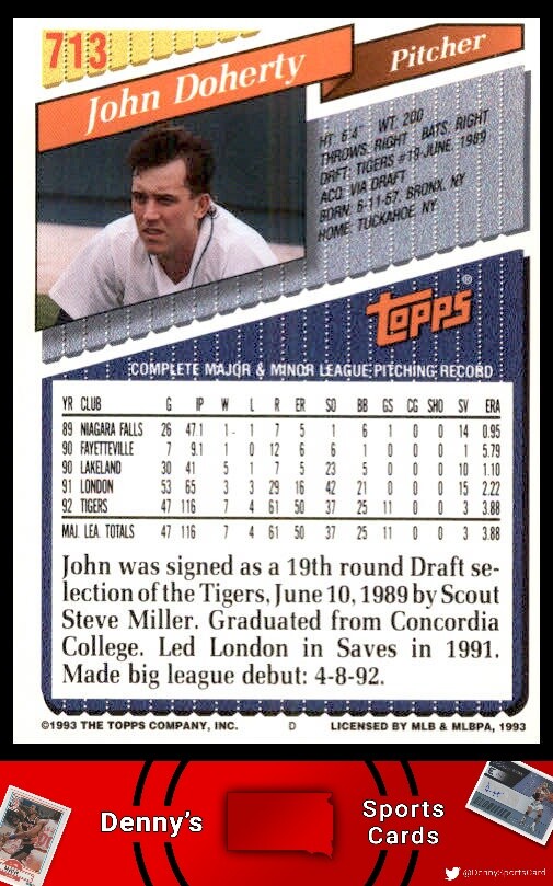 1993 Topps #713 John Doherty Detroit Tigers Baseball Card | eBay