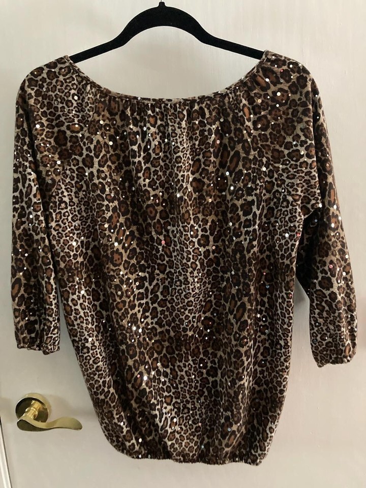 NY Collection Sparkly Leopard Print Blouson Top. Size S | eBay
