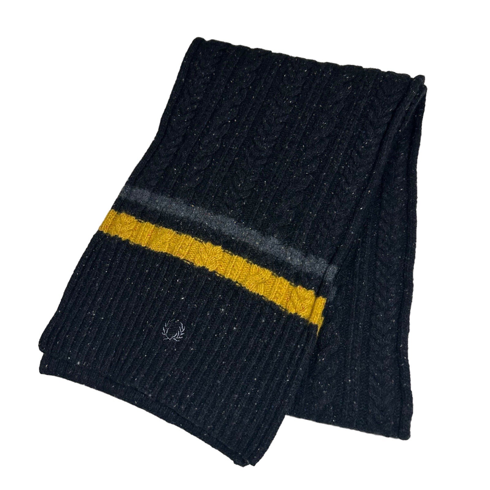 Fred Perry Cable Knit Lambswool Blend Scarf Gray Yell… - Gem