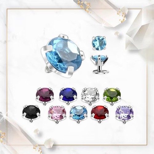 Dermal Piercing Tops 9 or 18 Piece Prong Set Round Gem Internally ...