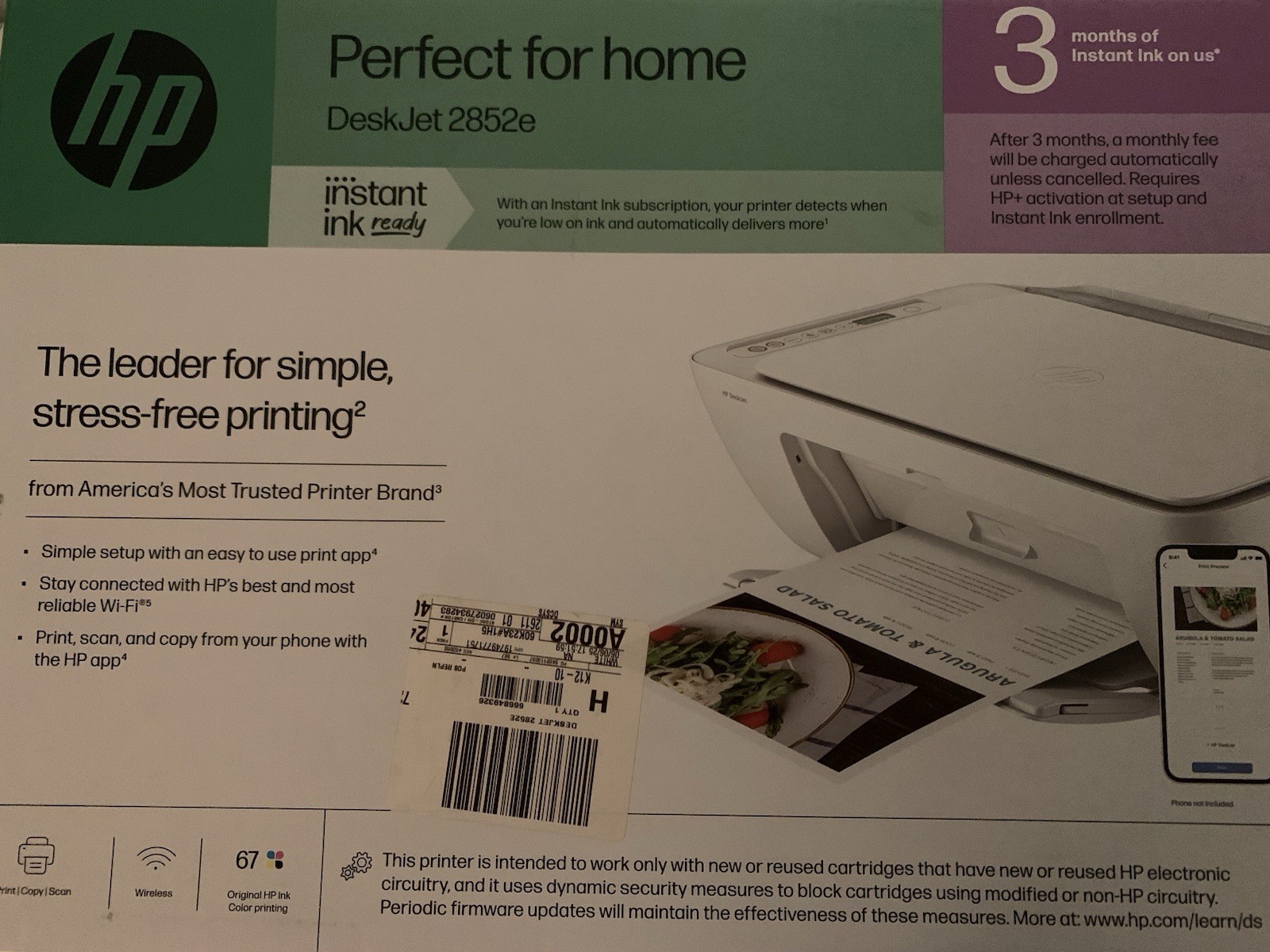 READ LISTING HP DeskJet 2852e Wireless All-in-One Printer -Ink READ ...