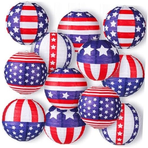 12 Pcs Patriotic Hanging Paper Lanterns 4th of July Party Decorations ...