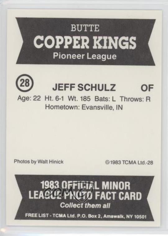 1983 TCMA Butte Copper Kings Jeff Schulz #28 | eBay