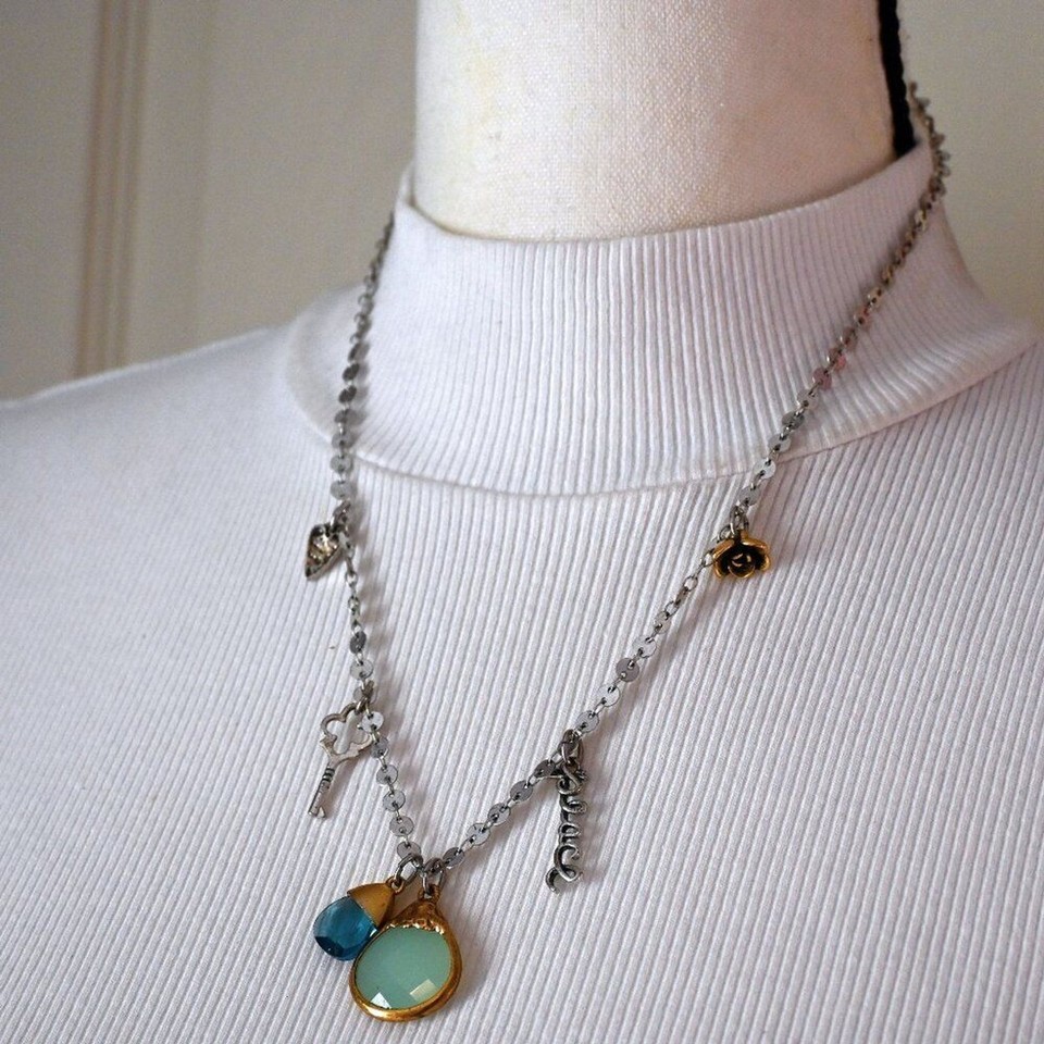 Lucky Brand Multi Charm Bohemian Statement Necklace Key Heart Peace ...