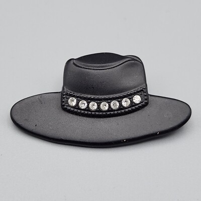 Vintage Black Fedora Hat Brooch Clear Pave Rhinestones Scatter Pin ...