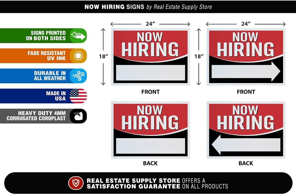Large(18x24) Durable Now Hiring! Signs with Stakes (2,3,5, or 10 Pack ...