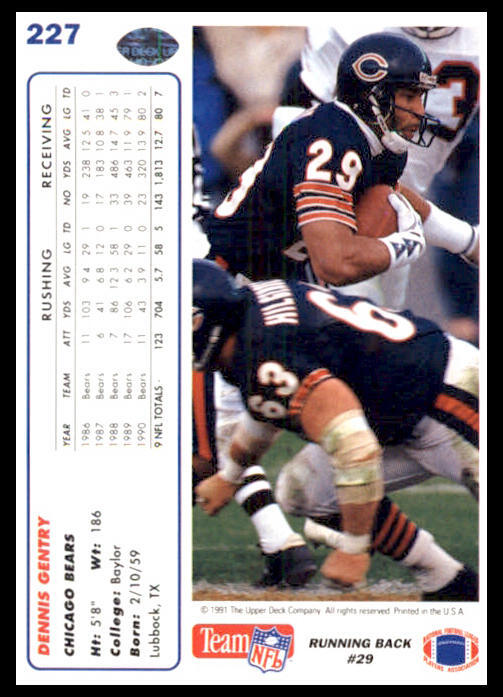1991 Upper Deck #227 Dennis Gentry Chicago Bears Football Card | eBay