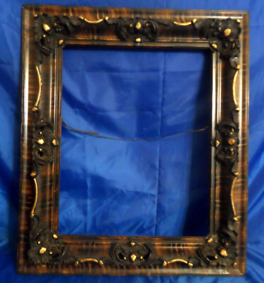 Vintage Ornate Faux Tiger Curly Maple Wood Picture Frame 27-1/2" x 23-1 ...