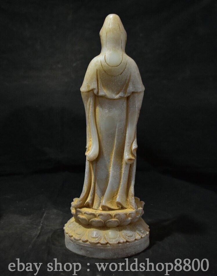 15.2" Chinese Natural White Jade Gilt Carving Kwan-yin Guan Yin Goddess ...