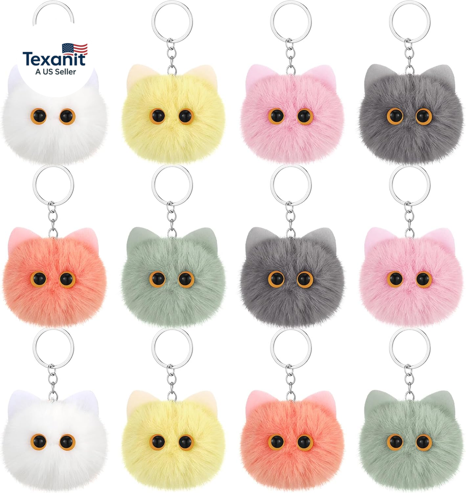 12 Pcs Cute Cat Plush Keychains Bulk, Plush Bag Charms for Kitty Lovers ...
