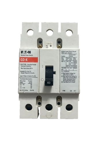 Eaton GD3060, 60amp 480V Molded Case Switch GD-22K | eBay