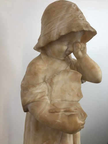 Alabaster Sculpture Figure of Young Girl Crying Holding Broken Plate 24 ...