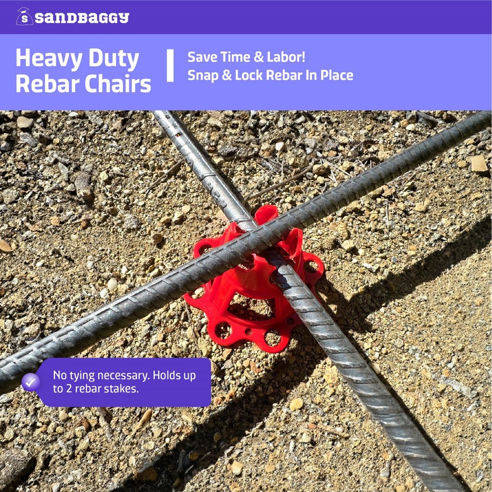 Sandbaggy Plastic Rebar Chair - Elevates Rebar 1 ½" or 2" - Rebar #3 to ...