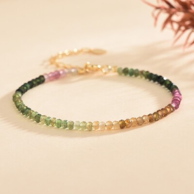 Minimalist Rainbow Tourmaline Stone Bracelet Spectrum Dainty Bracelet ...