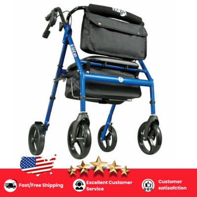 Hugo Elite Rollator Walker with Seat, Backrest and Saddle Bag, Blue | eBay