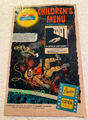 2001: A SPACE ODYSSEY RARE HOWARD JOHNSON'S CHILDREN'S MENU 1968 ...