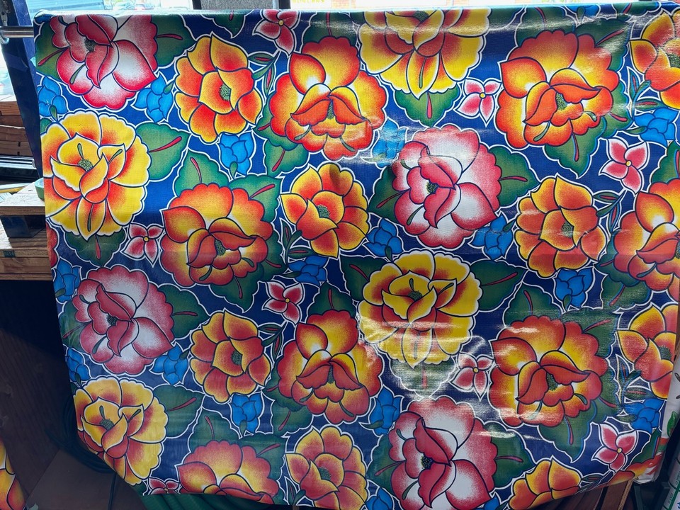 Oilcloth Fabric Exotic Floral Tehuana Navy Blue Pattern Sold in Yard or ...