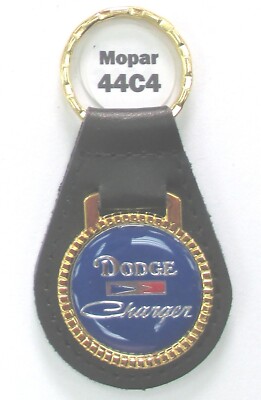 Blue Dodge CHARGER 44C4 Leather Gold Tone Key Ring 1996 1997 1998 1999 ...
