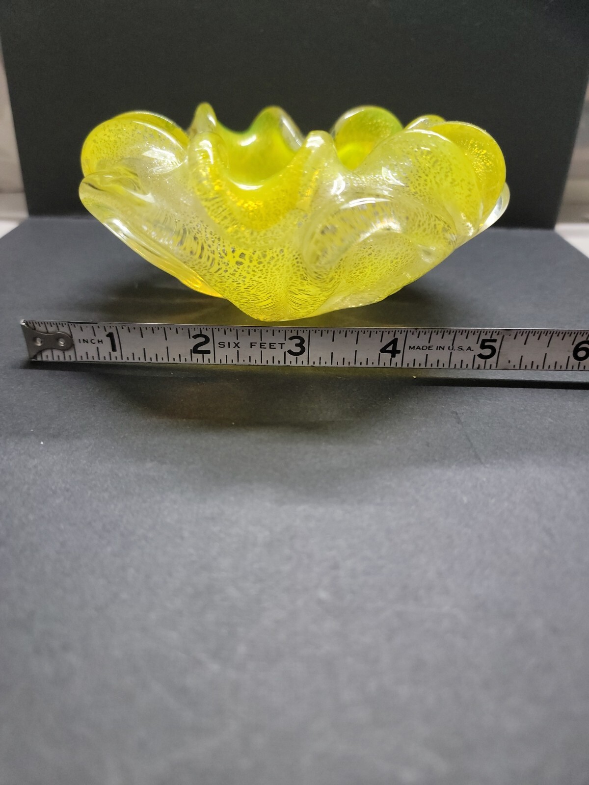 Vintage Yellow Murano Art Glass with Silver Flakes Ashtray trinket dish ...