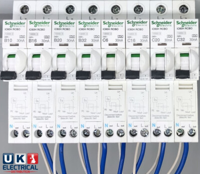 Schneider Acti 9 iC60H A9D RCBO 6a 10a 16a 20a 32a 40a Amp Type B C ...
