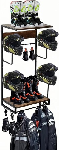 New-Motorcycle Helmet Rack, Wall Mount with 4 Glove Chips, 10 Hooks and ...