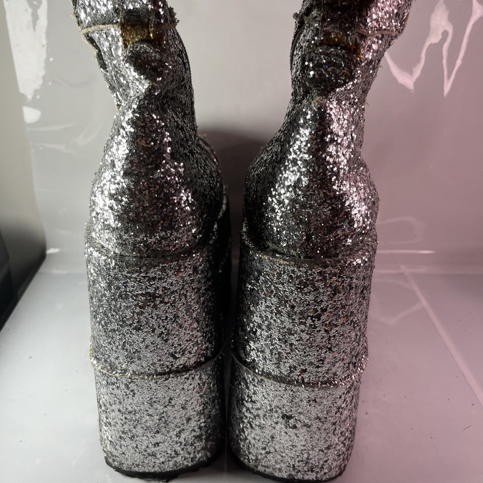 Demonia Stack Silver Glitter Gene Simmons Knee High, Platform Men’s 12 ...