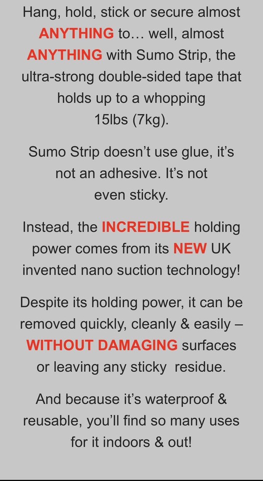 SUMO STRIP X2 SuperStrong Double Sided Tape Reusable In-Outdoor Nano ...