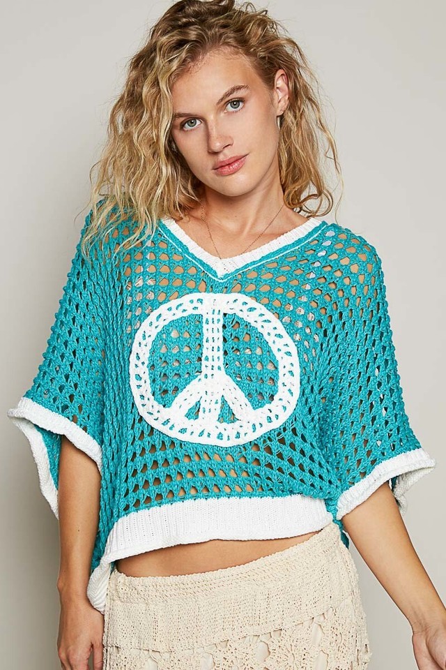 Open Crochet Oversized Peace Sign Sweater - POL | eBay