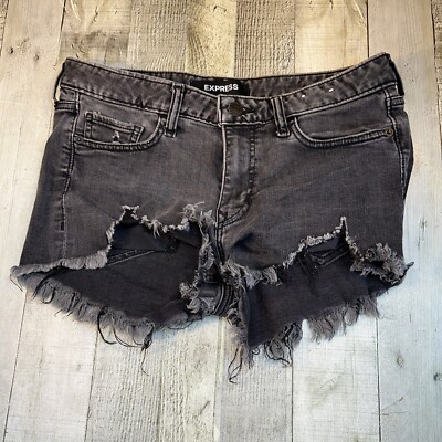 Express Womens Faded Black Shortie Relaxed Low Rise Distressed Cut Off ...