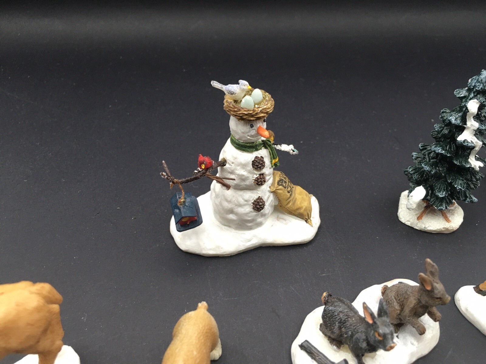 Village Holiday Decor 10 Mini Winter Animals Snowman Bunnies Squirrels ...