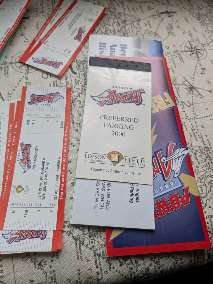 California Angels ticket stubs Lot, full tickets with parking passes ...